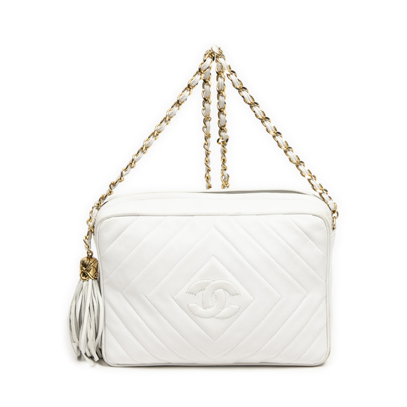 CHANEL | Bags | Chanel Cc Vintage Tassel Camera Bag In White Quilted ...